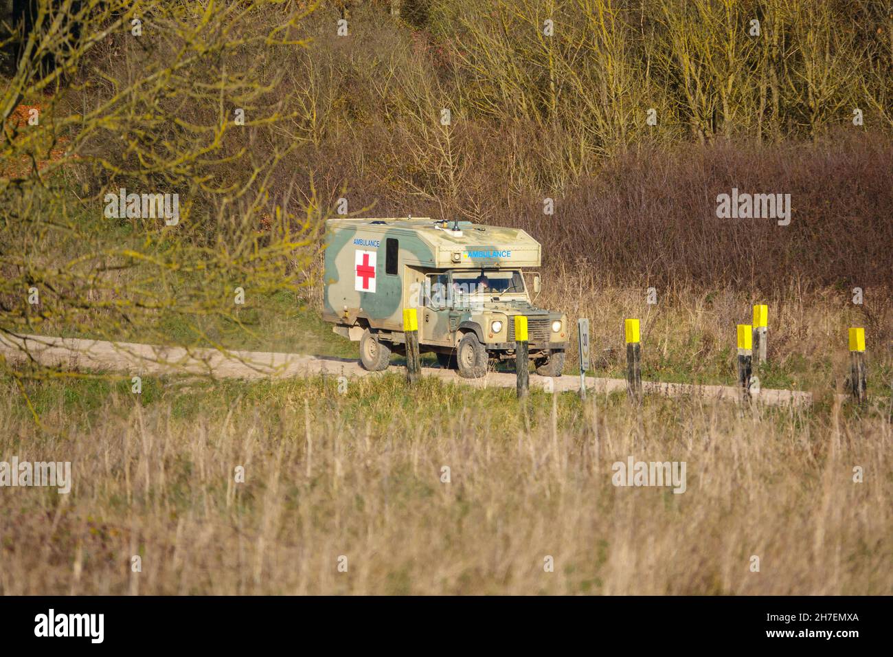 Britishy army Land Rover Defender Wolf Ambulance in action on a ...