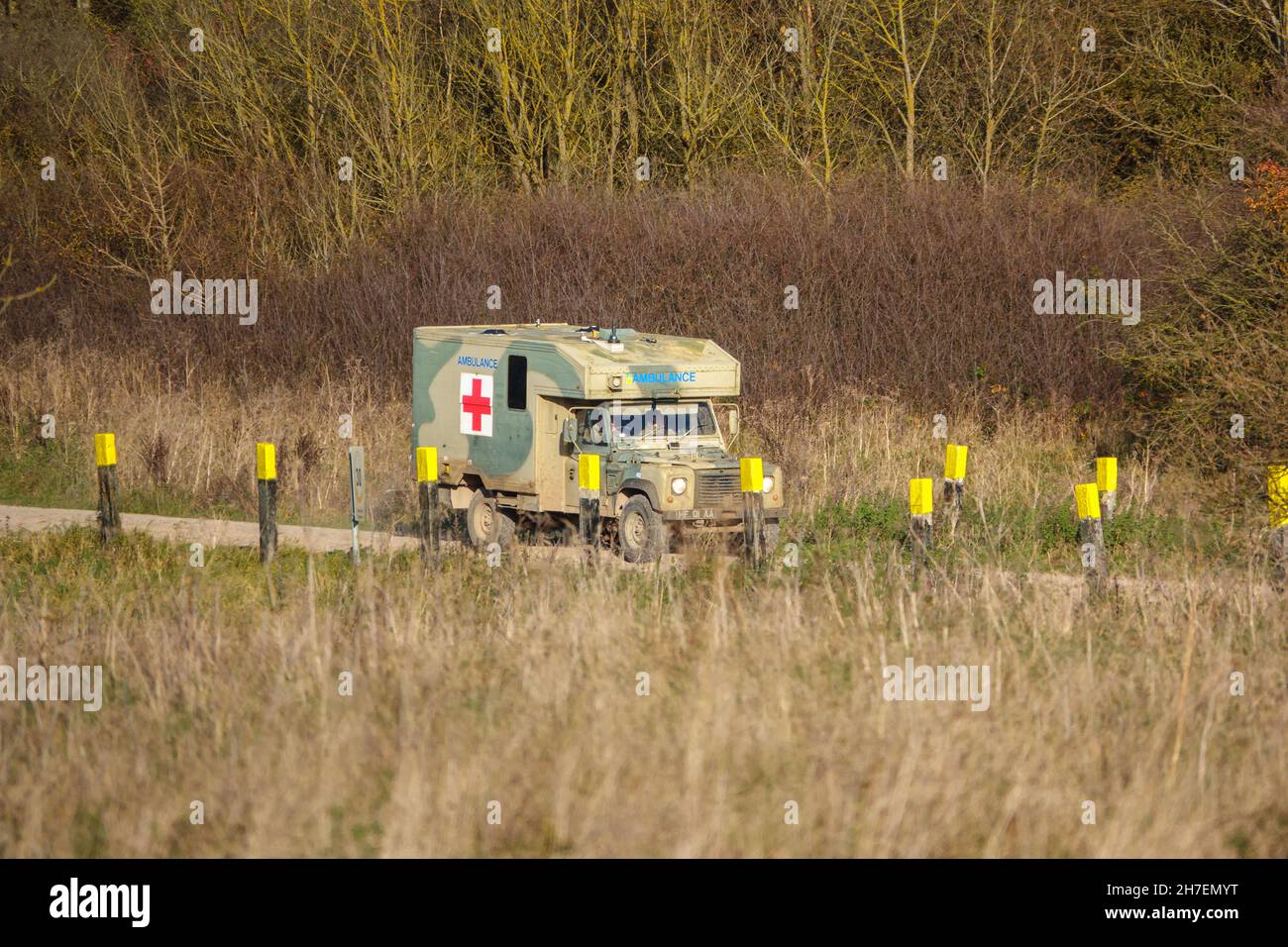Britishy army Land Rover Defender Wolf Ambulance in action on a ...