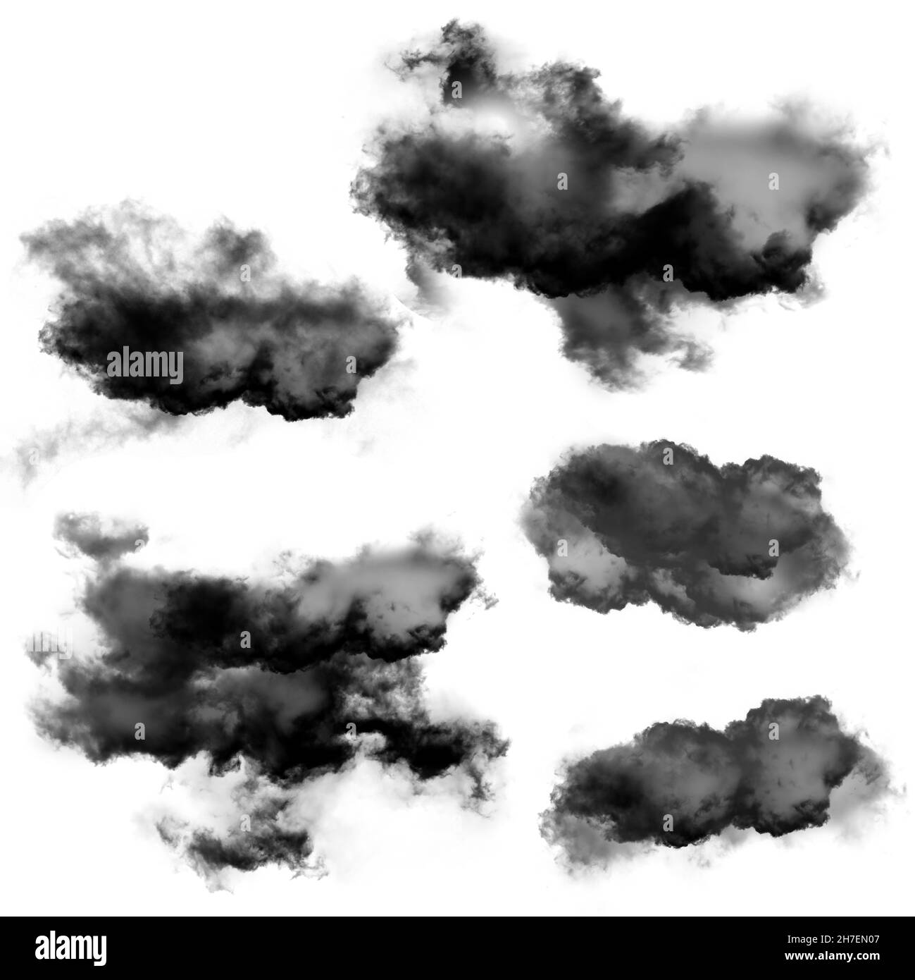 Black clouds of smoke isolated over white background 3D illustration ...