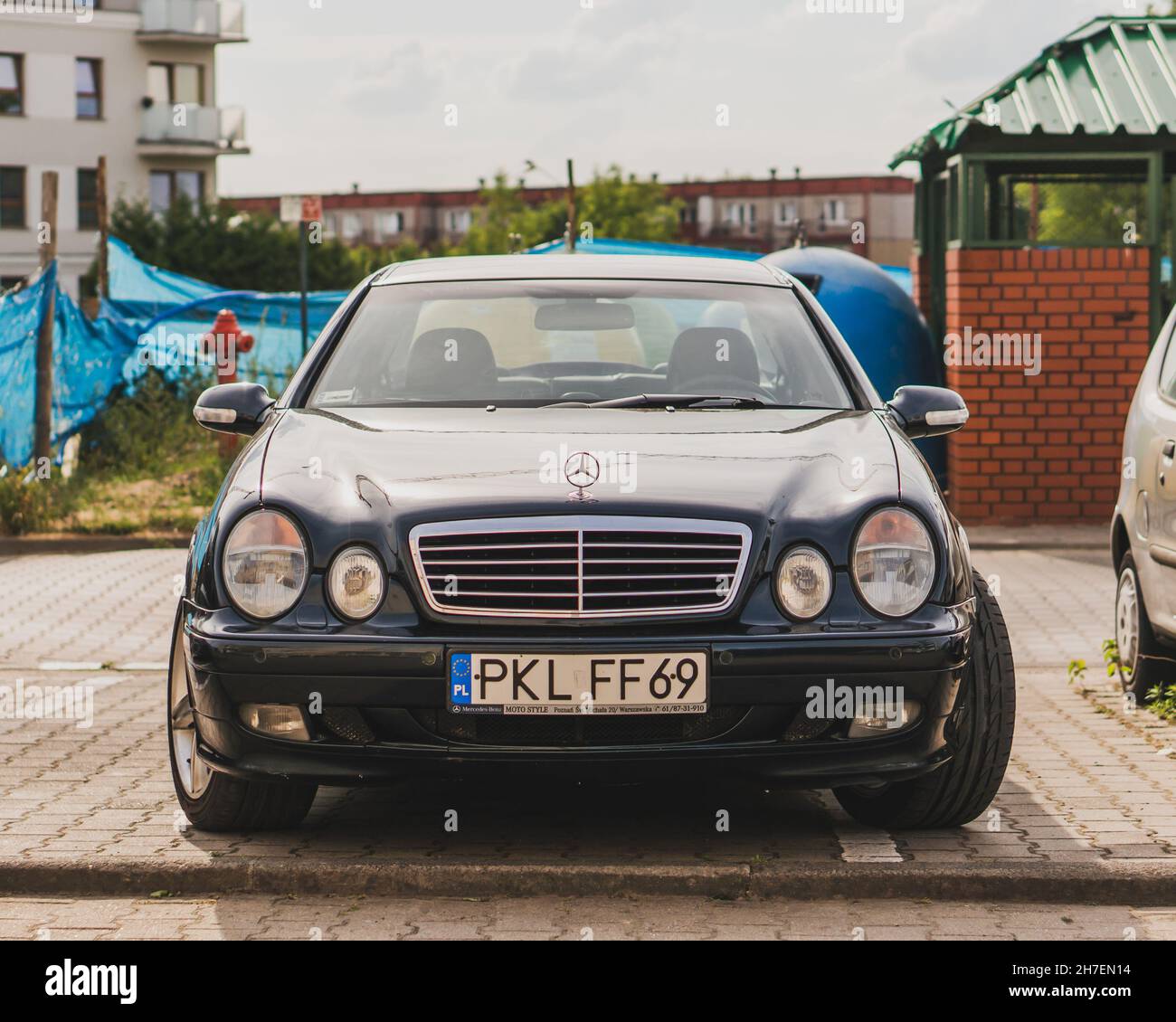 POZNAN, POLAND - Jun 27, 2018: The front view of a black parked ...