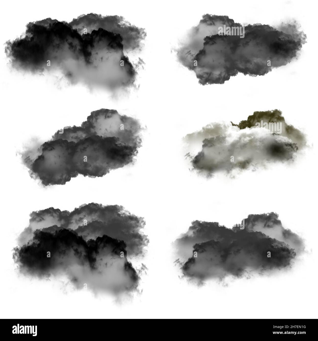 Black clouds of smoke isolated over white background 3D illustration ...
