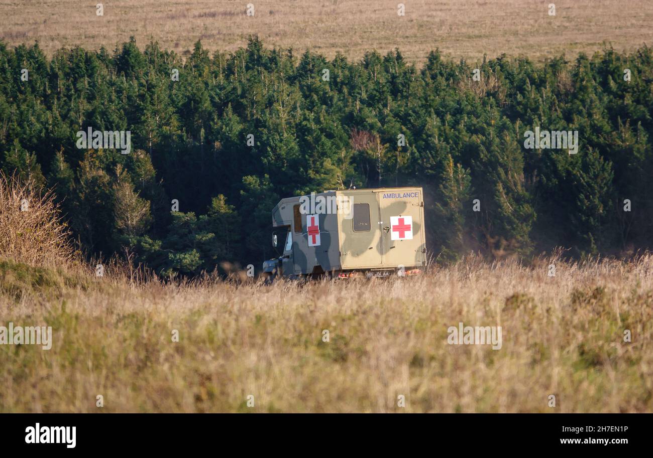 Britishy army Land Rover Defender Wolf Ambulance in action on a ...