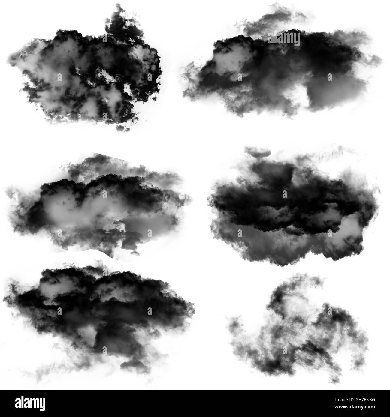 Black clouds of smoke isolated over white background 3D illustration ...