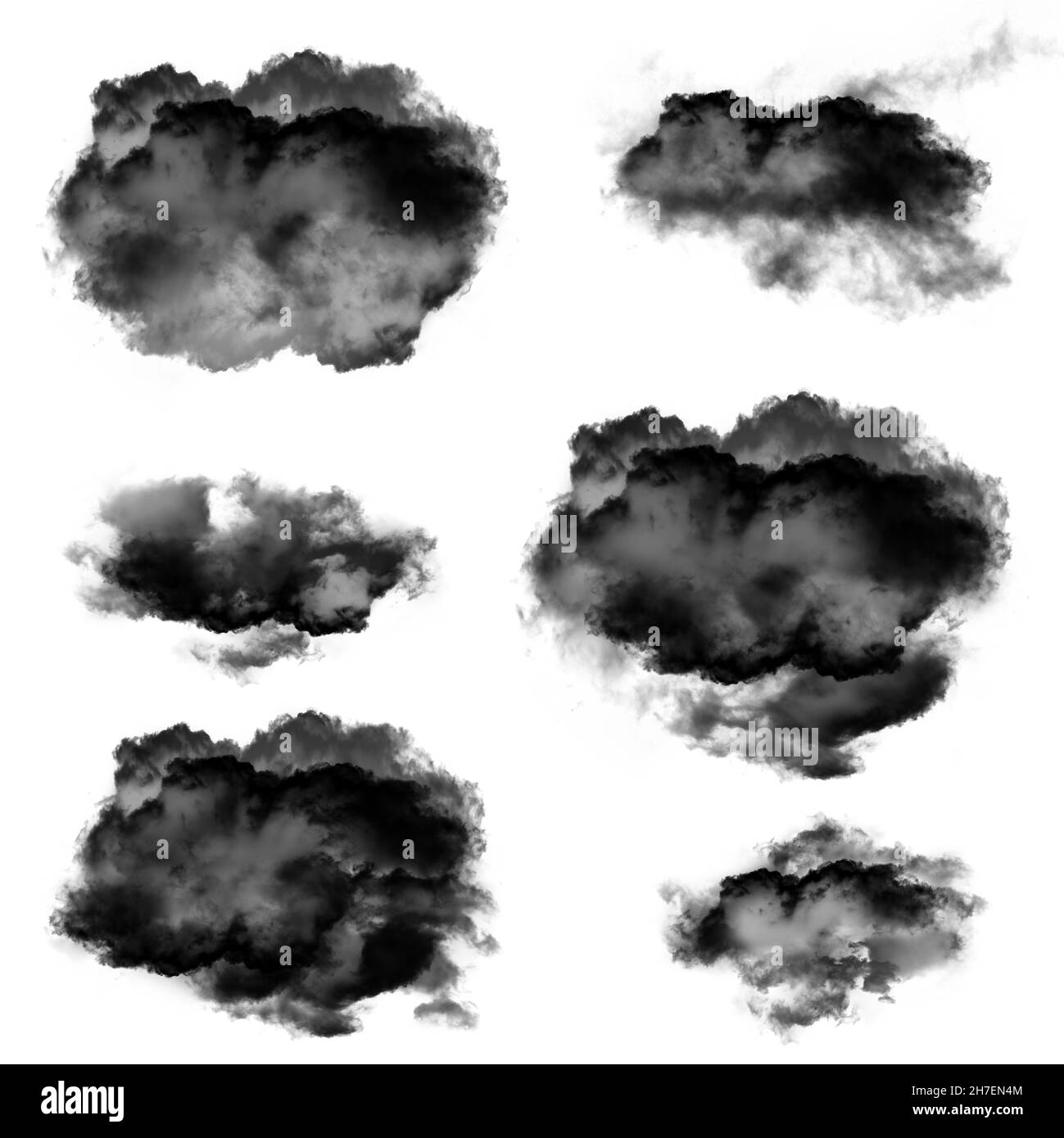 Black clouds of smoke isolated over white background 3D illustration ...