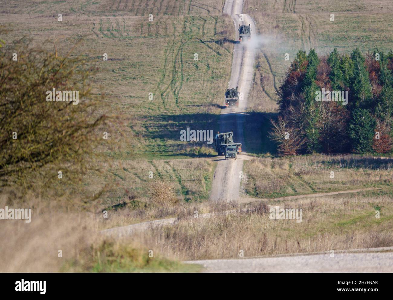 Convoy of British army MAN SV HX77 8x8 EPLS Heavy Utility Trucks in ...