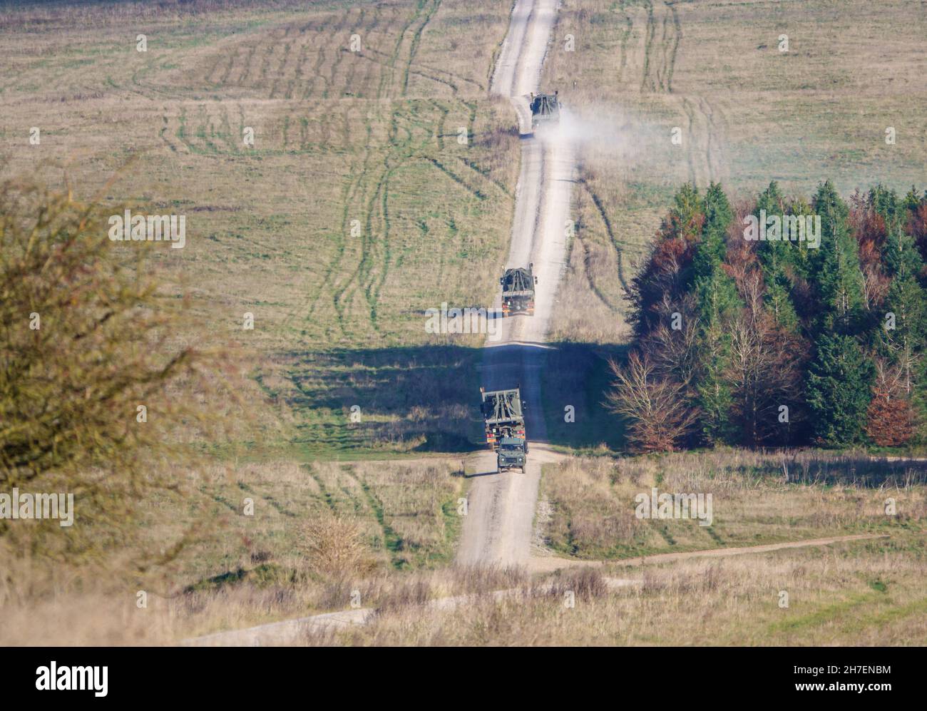 Convoy of British army MAN SV HX77 8x8 EPLS Heavy Utility Trucks in ...