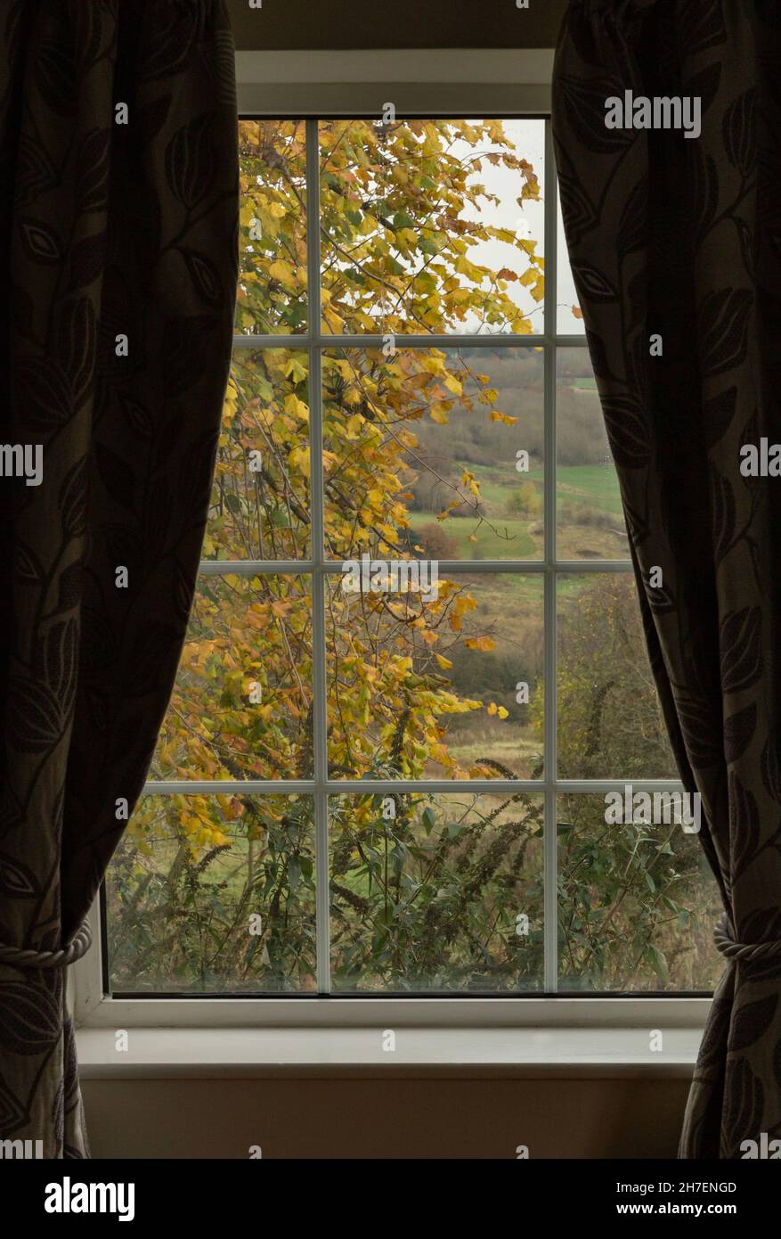 An autumn view outside a Georgian window in Yorkshire, England Stock ...