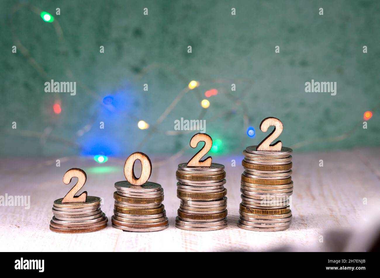 Coins and Figures 2022. Banner 2022. Money stacked in columns Stock ...