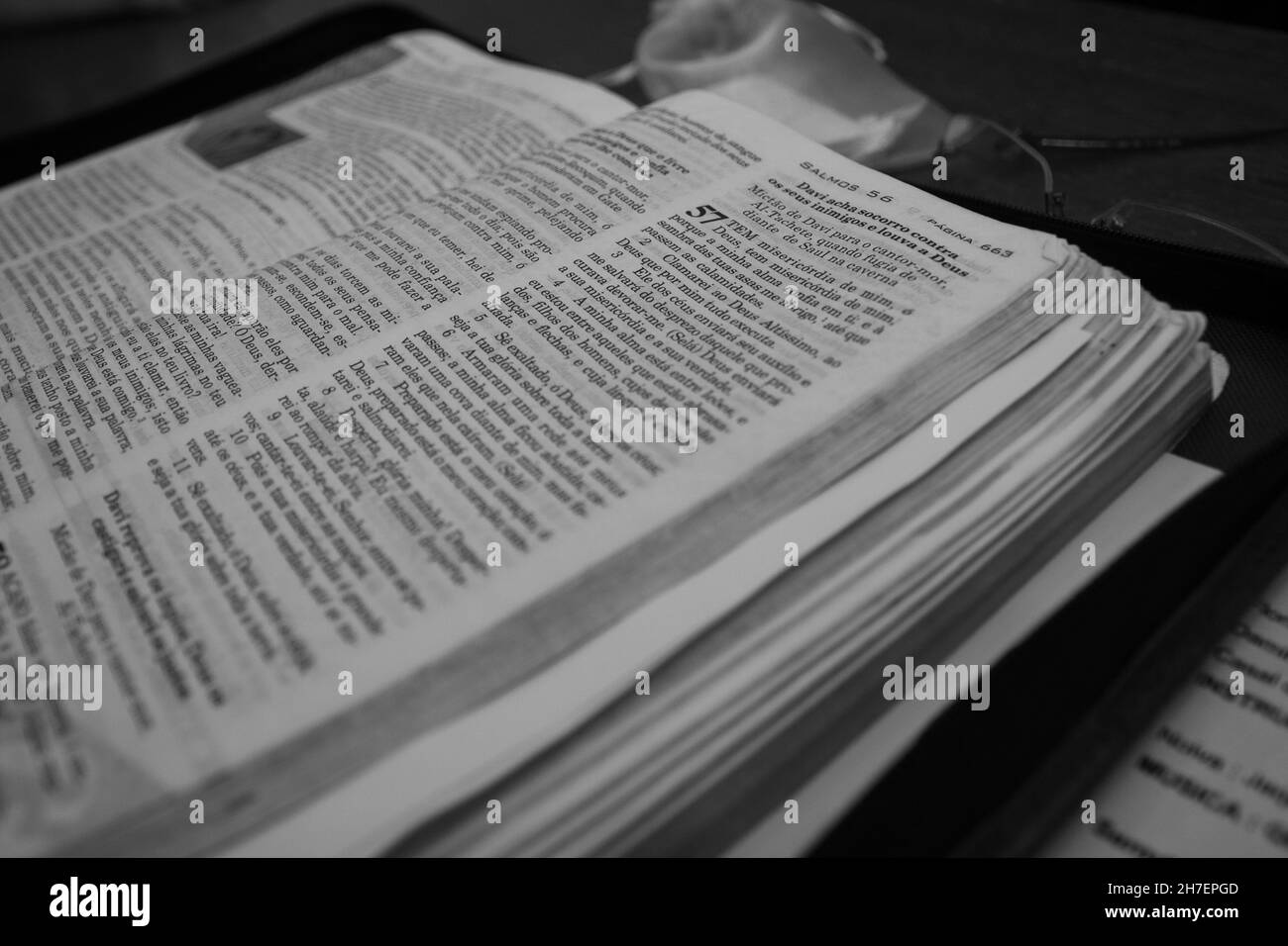 Grayscale of an open book Stock Photo - Alamy