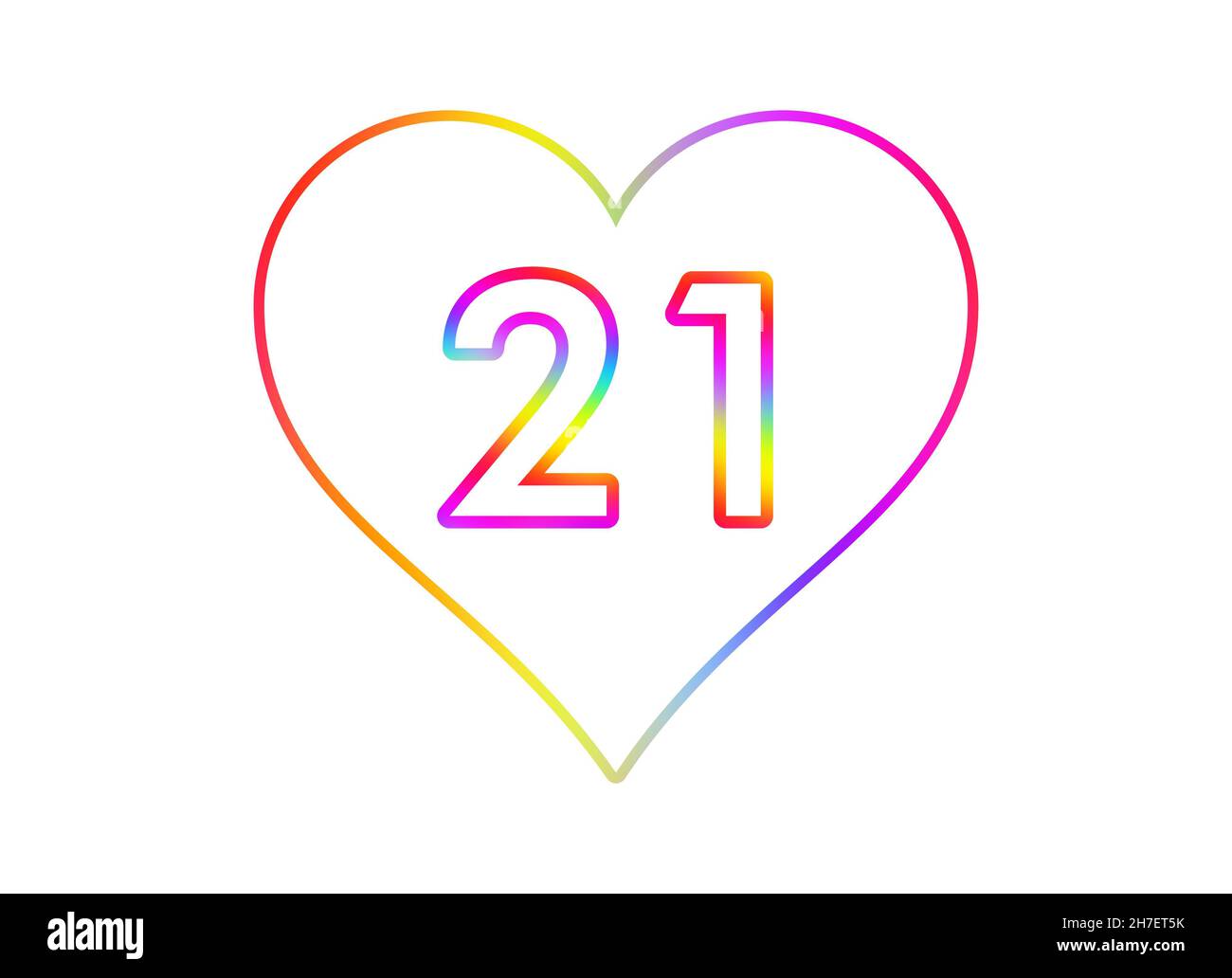 Number 21 into a white heart with rainbow color outline Stock Photo - Alamy