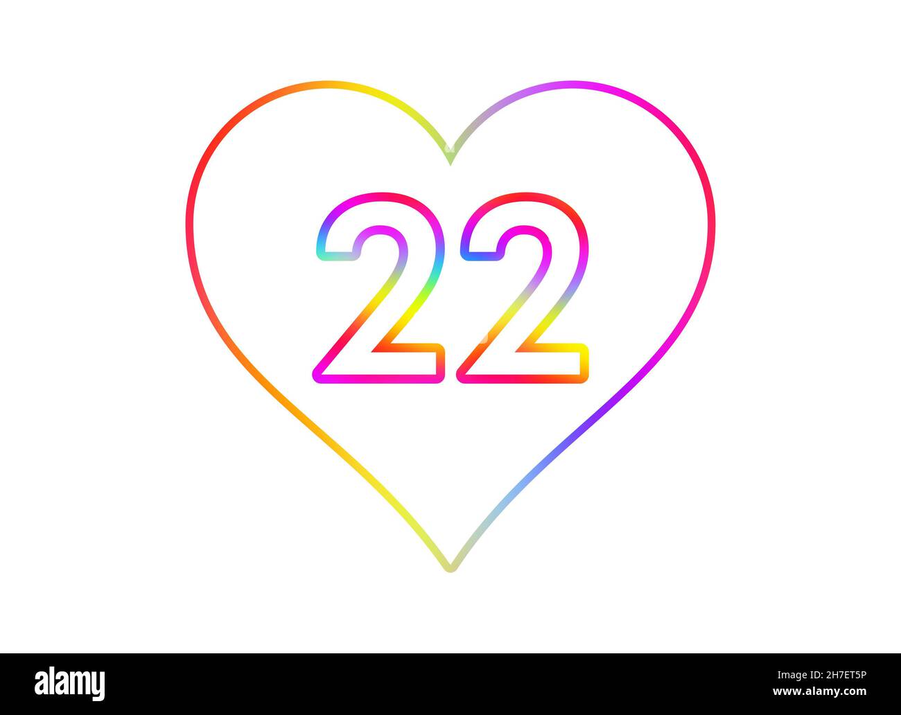 Number 22 into a white heart with rainbow color outline Stock Photo - Alamy