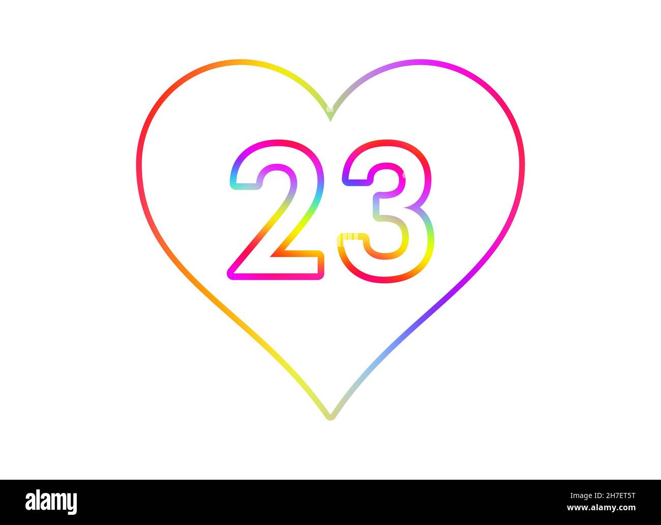 Number 23 into a white heart with rainbow color outline Stock Photo - Alamy
