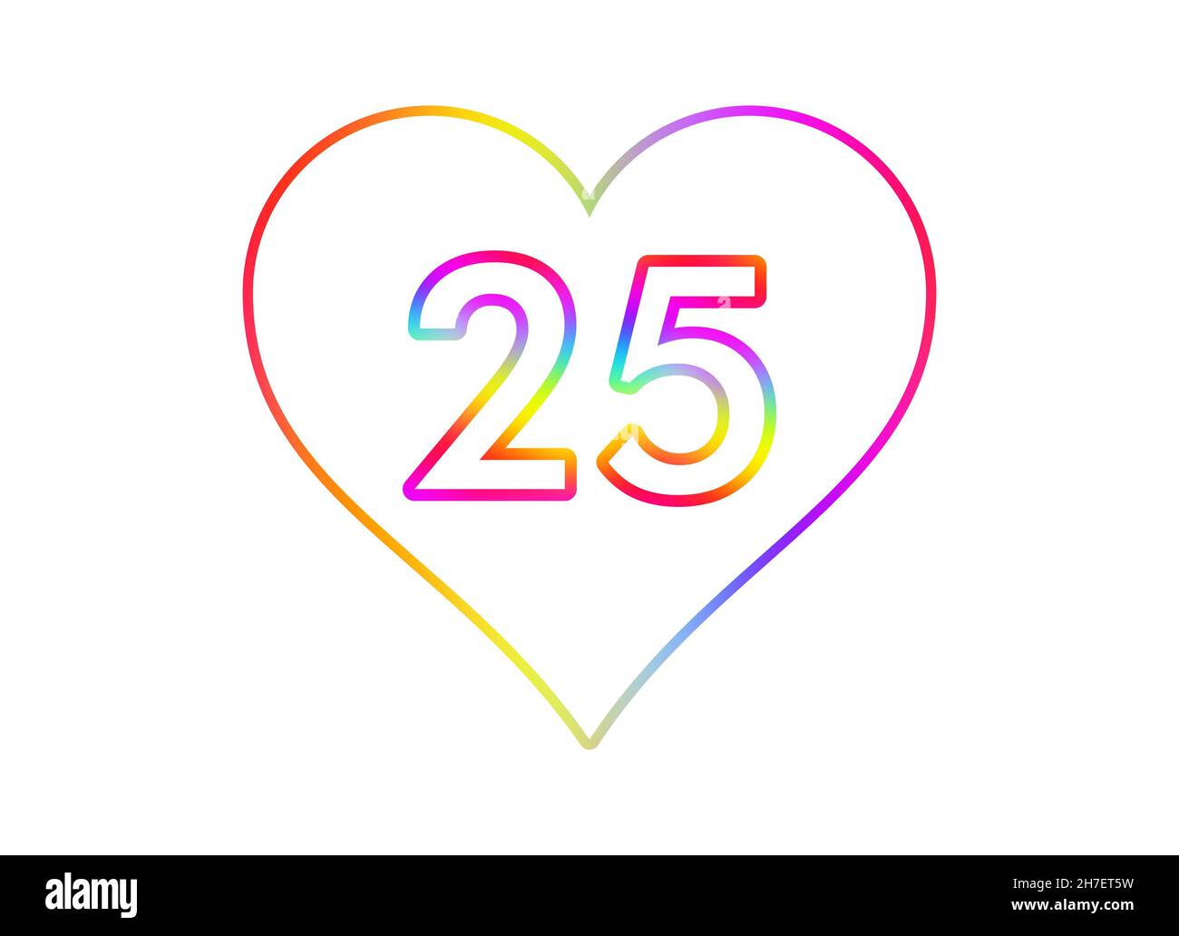 Number 25 into a white heart with rainbow color outline Stock Photo - Alamy