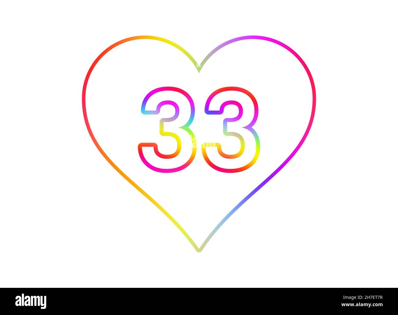 Number 33 into a white heart with rainbow color outline Stock Photo - Alamy
