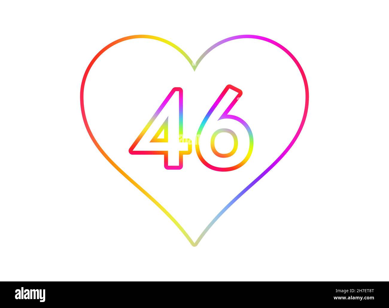 Number 46 into a white heart with rainbow color outline Stock Photo - Alamy