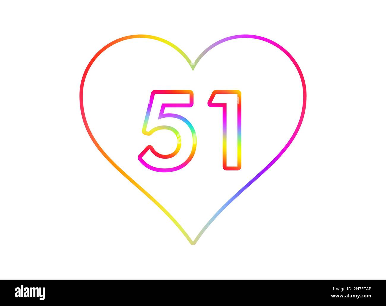 Number 51 into a white heart with rainbow color outline Stock Photo - Alamy