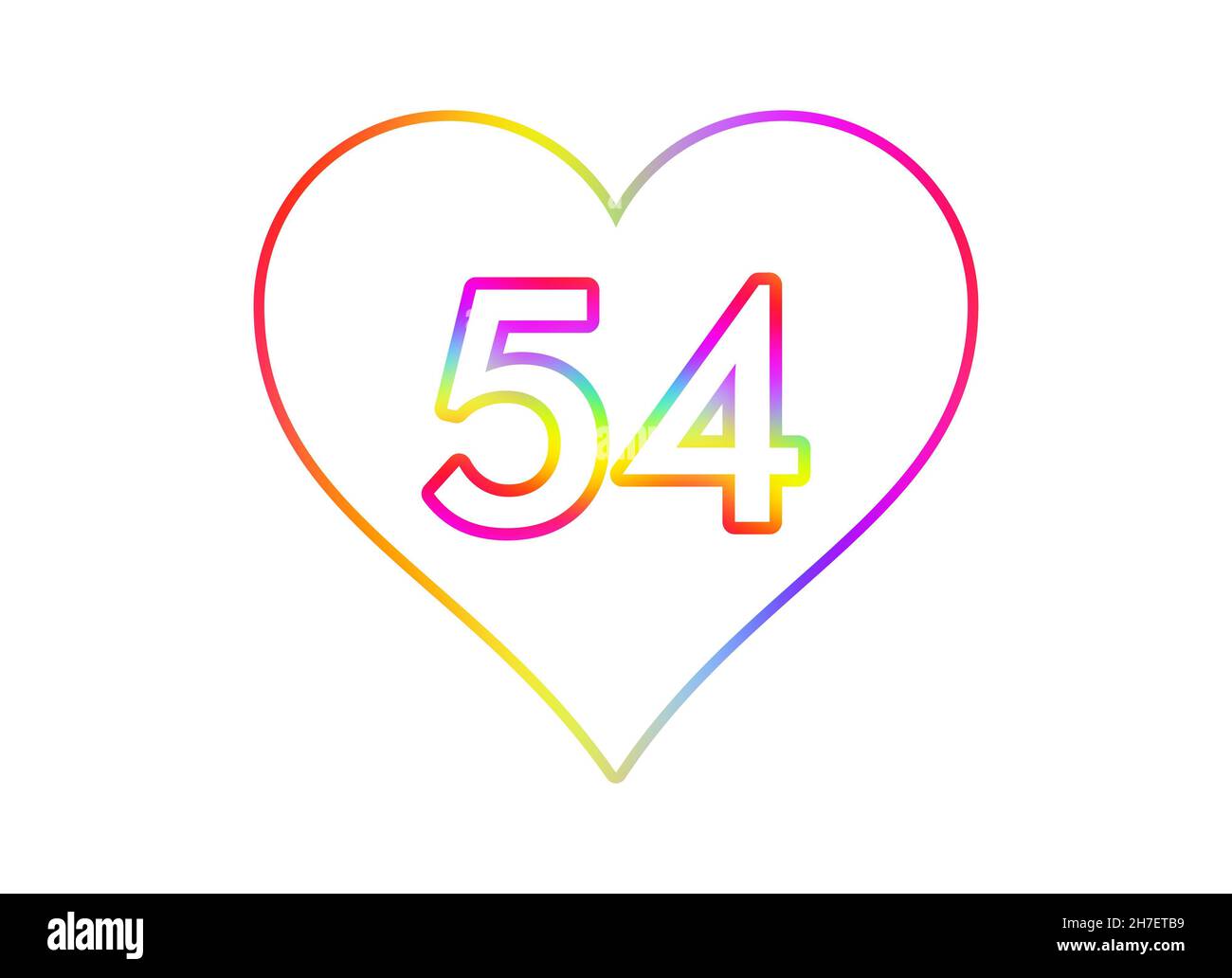 Number 54 into a white heart with rainbow color outline Stock Photo - Alamy