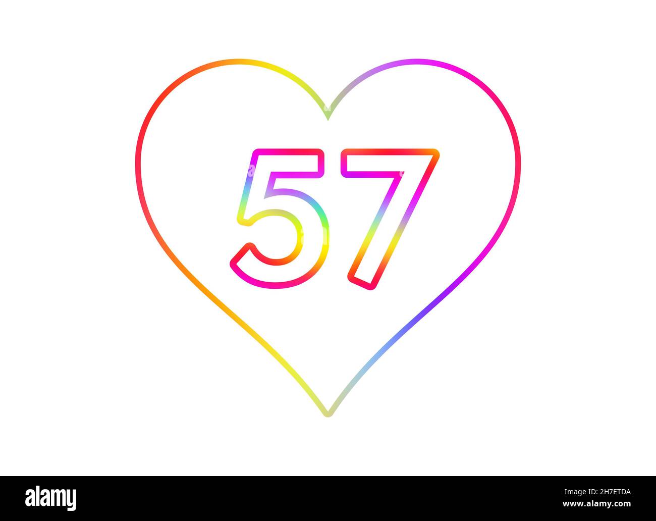 Number 57 into a white heart with rainbow color outline Stock Photo - Alamy
