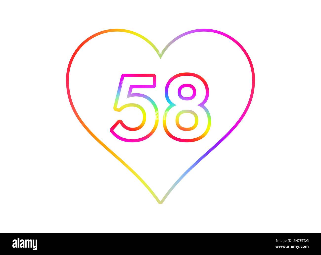 Number 58 into a white heart with rainbow color outline Stock Photo - Alamy