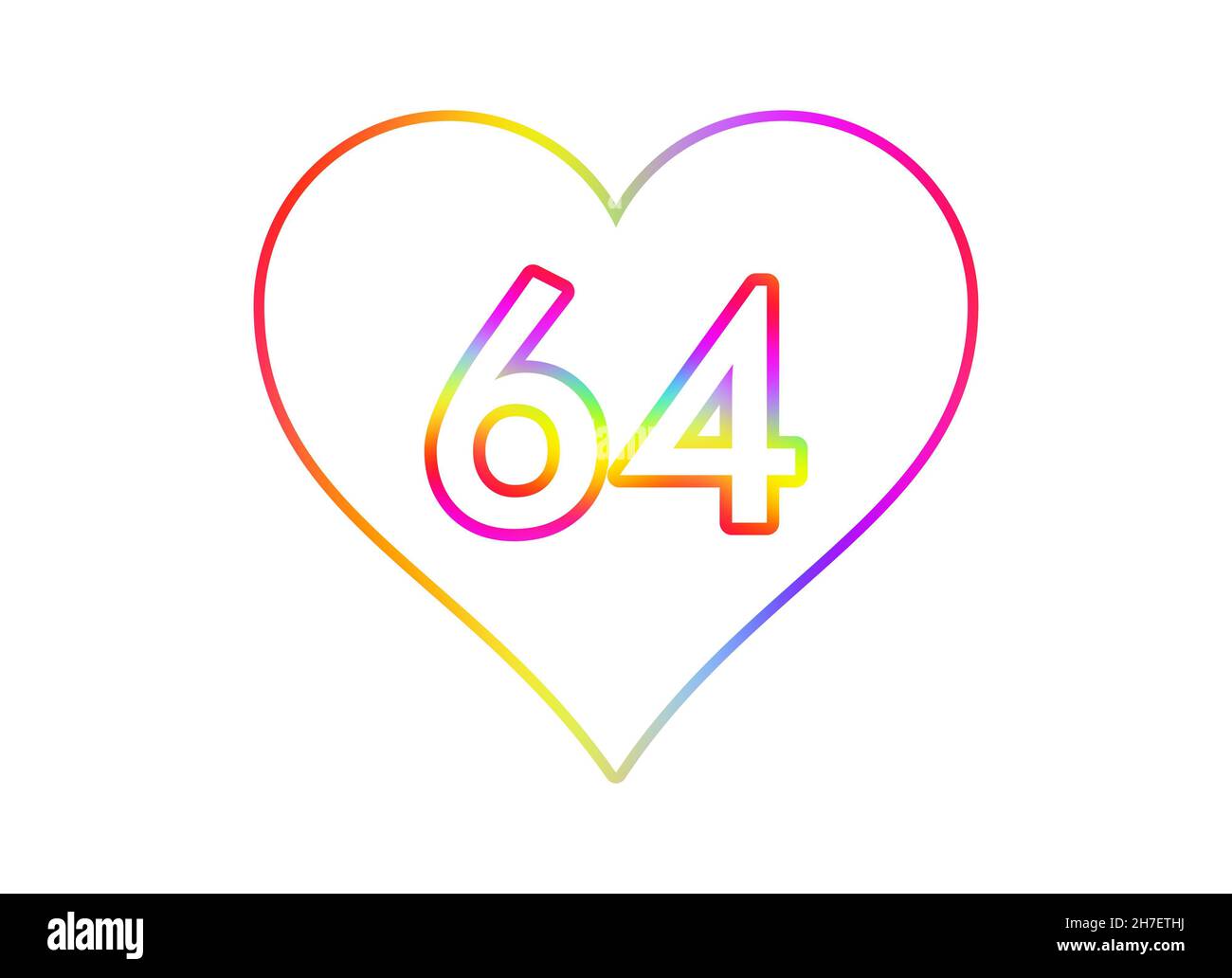 Number 64 into a white heart with rainbow color outline Stock Photo - Alamy
