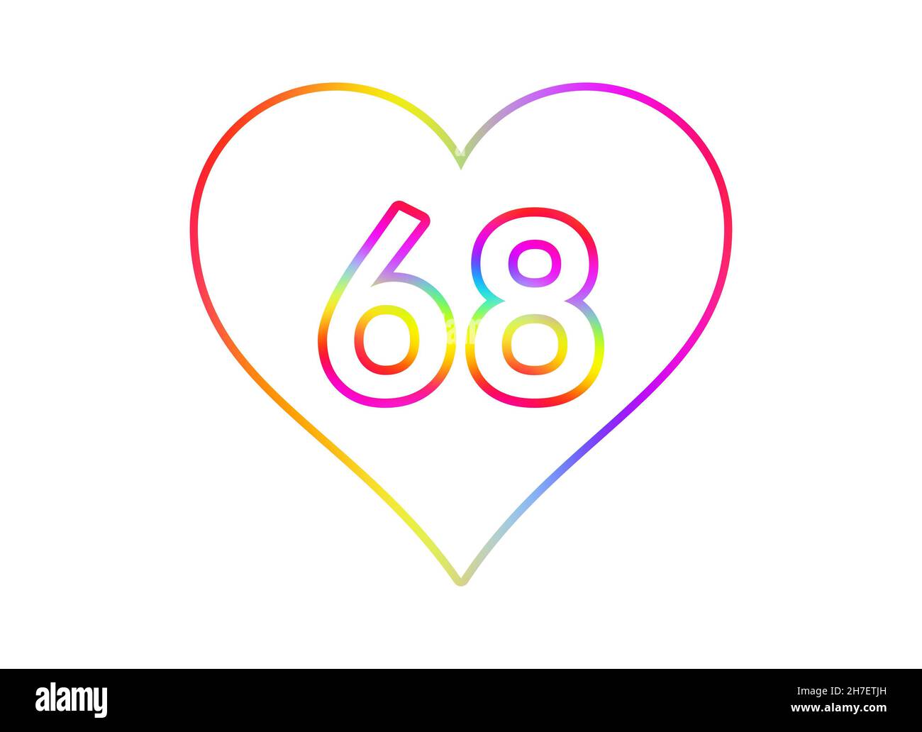 Number 68 into a white heart with rainbow color outline Stock Photo - Alamy