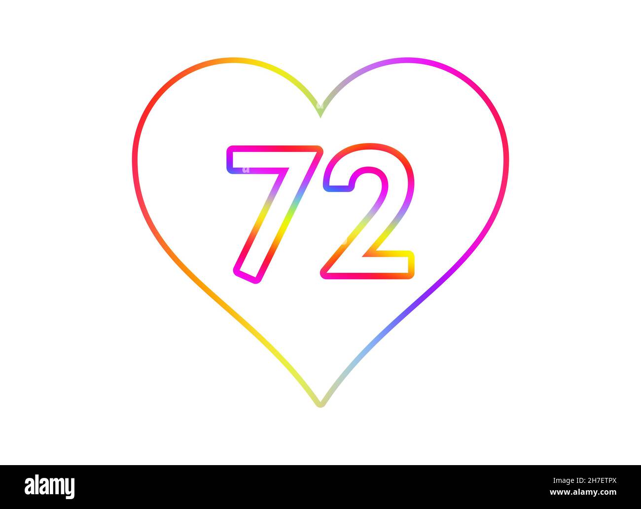 Number 72 into a white heart with rainbow color outline Stock Photo - Alamy