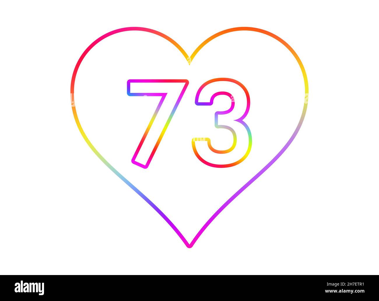 Number 73 into a white heart with rainbow color outline Stock Photo - Alamy