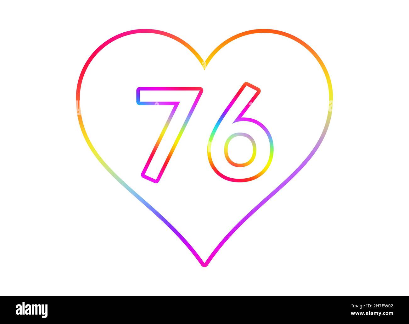 Number 76 into a white heart with rainbow color outline Stock Photo - Alamy