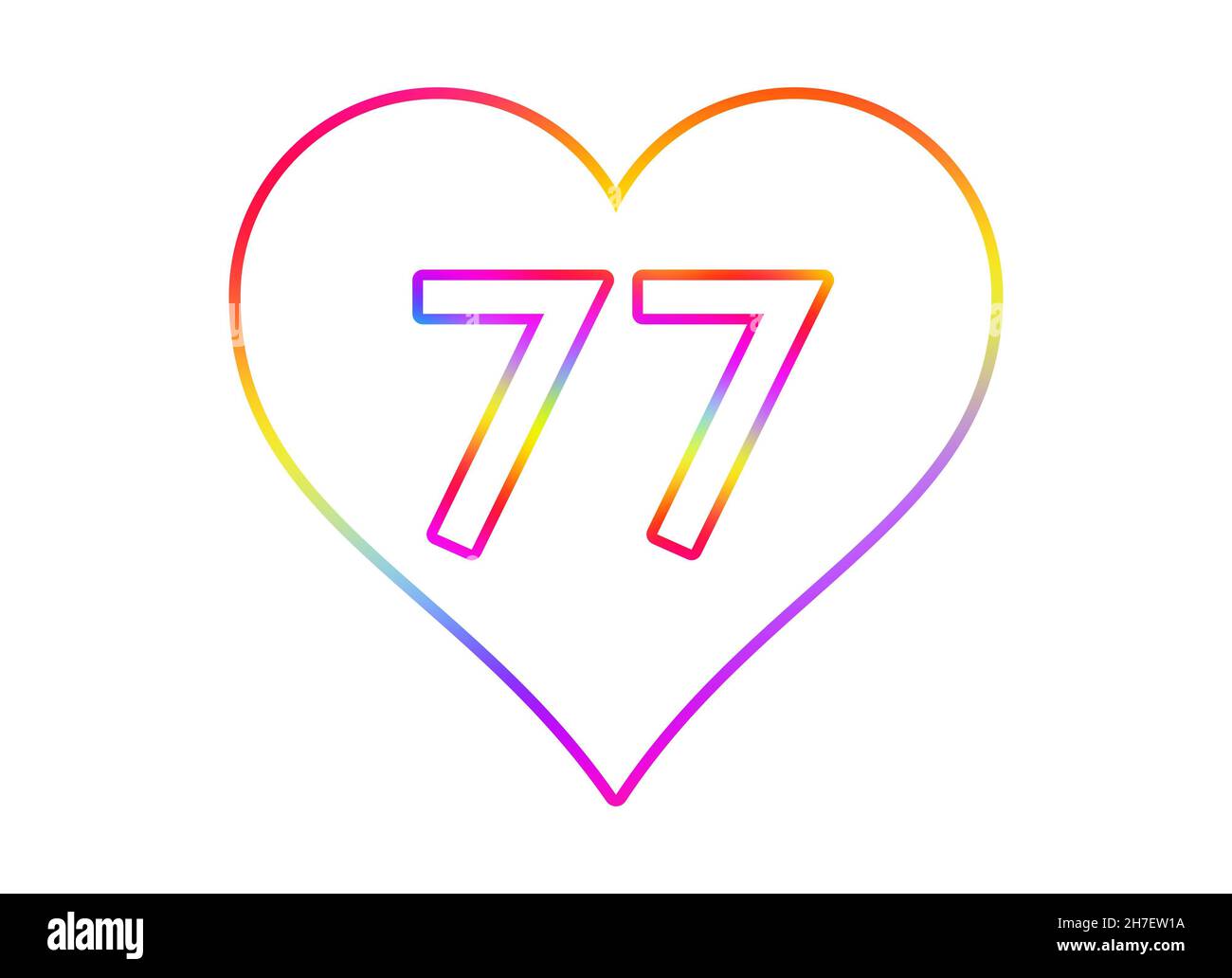 Number 77 into a white heart with rainbow color outline Stock Photo - Alamy