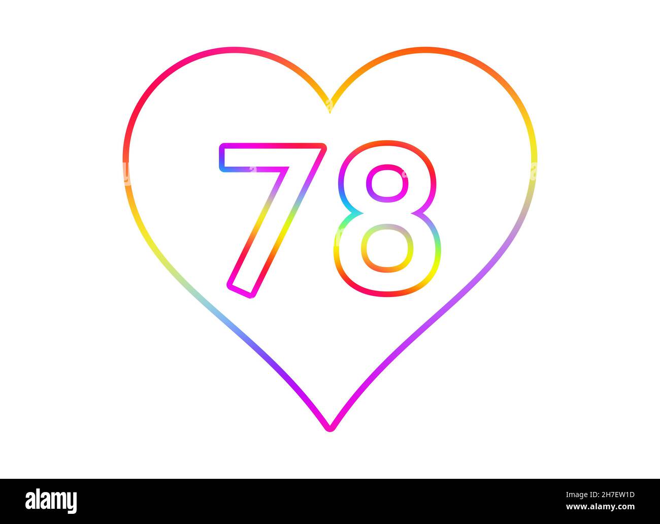Number 78 into a white heart with rainbow color outline Stock Photo - Alamy