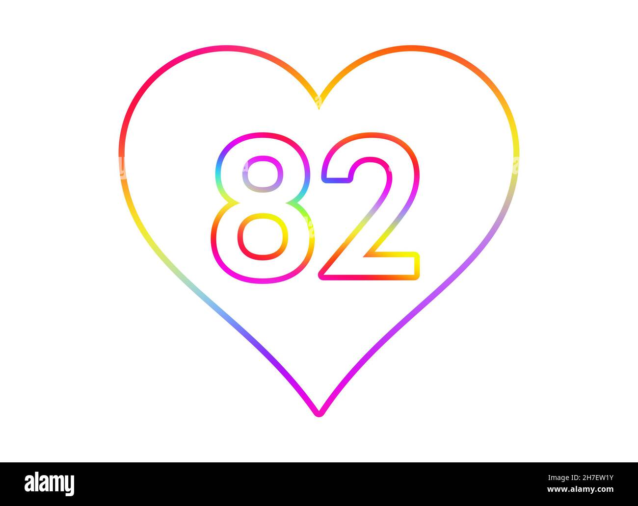 Number 82 into a white heart with rainbow color outline Stock Photo - Alamy