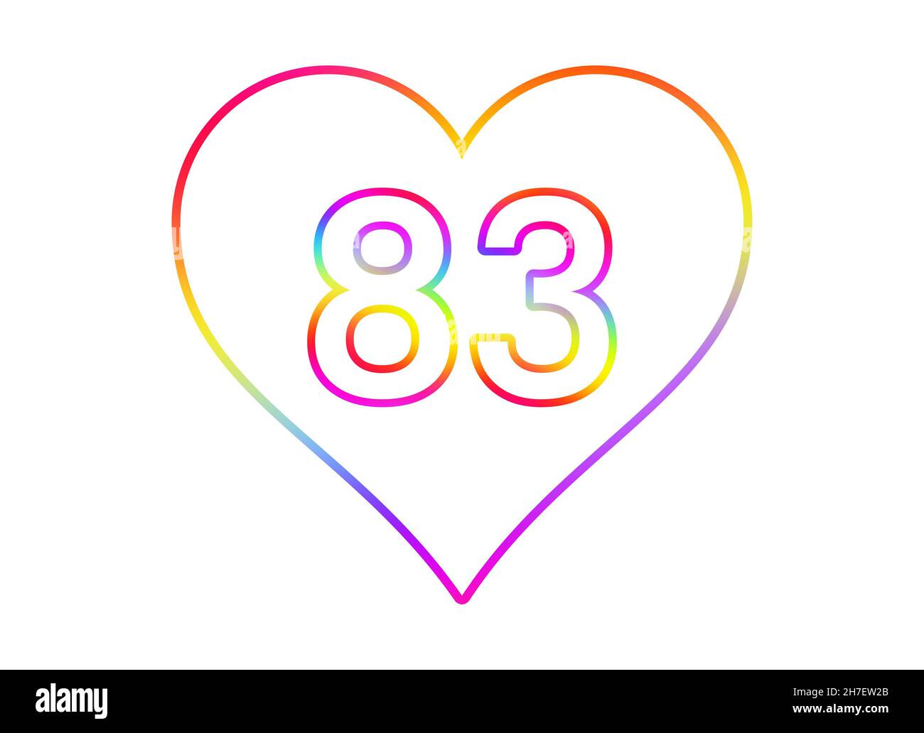 Number 83 into a white heart with rainbow color outline Stock Photo - Alamy