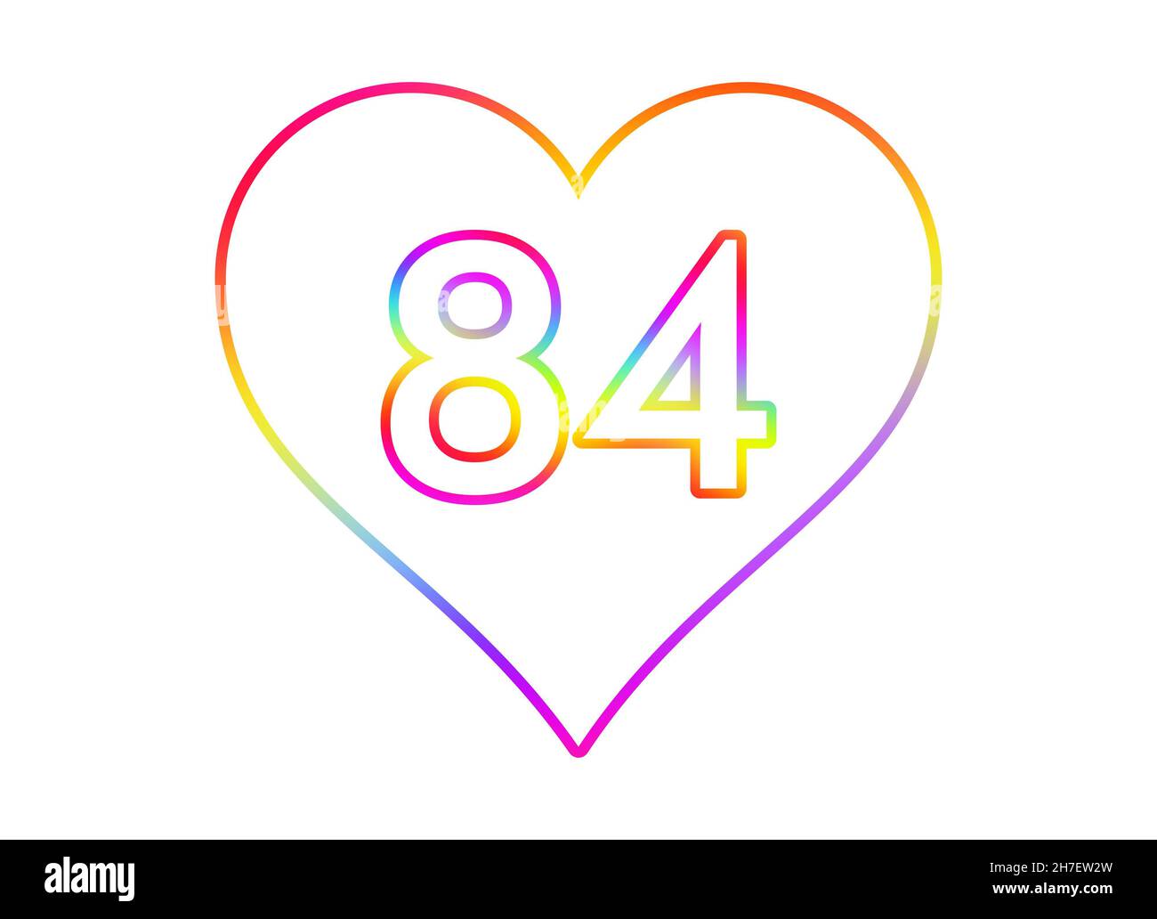 Number 84 into a white heart with rainbow color outline Stock Photo - Alamy