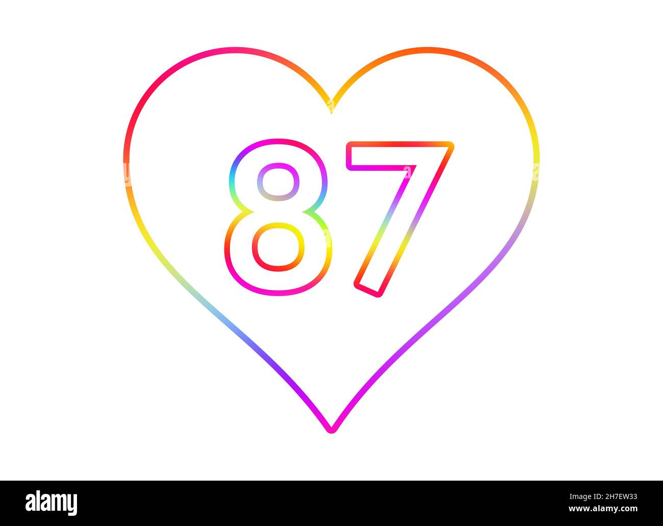 Number 87 into a white heart with rainbow color outline Stock Photo - Alamy