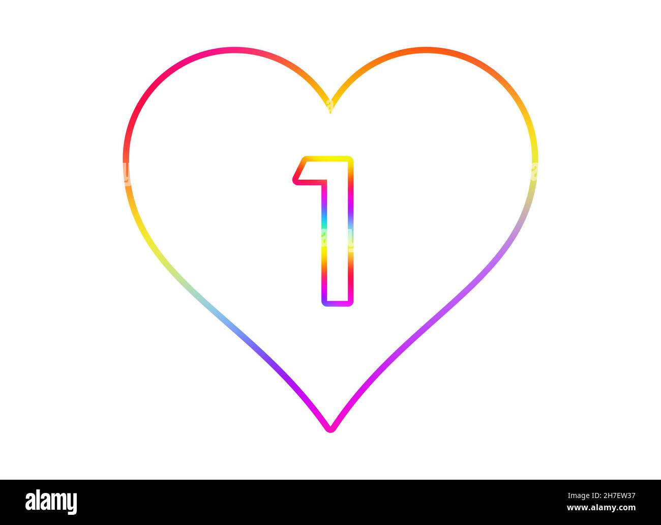 Number one into a white heart with rainbow color outline Stock Photo ...