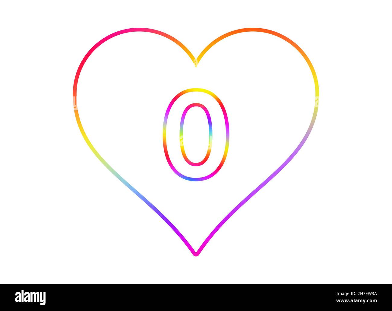 Number 0 into a white heart with rainbow color outline Stock Photo - Alamy