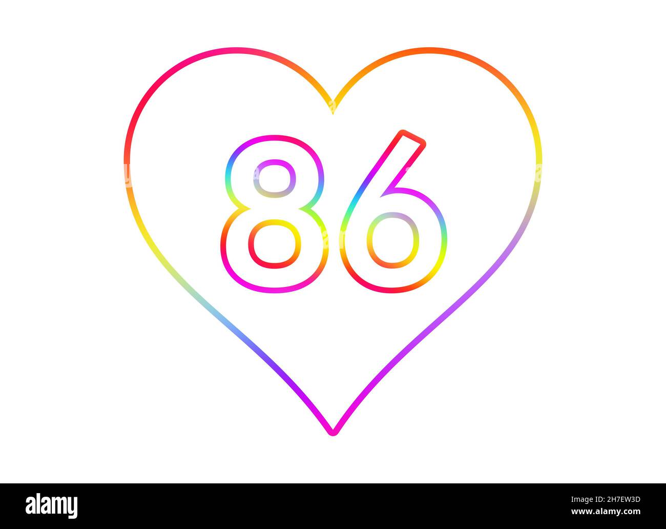 Number 86 into a white heart with rainbow color outline Stock Photo - Alamy