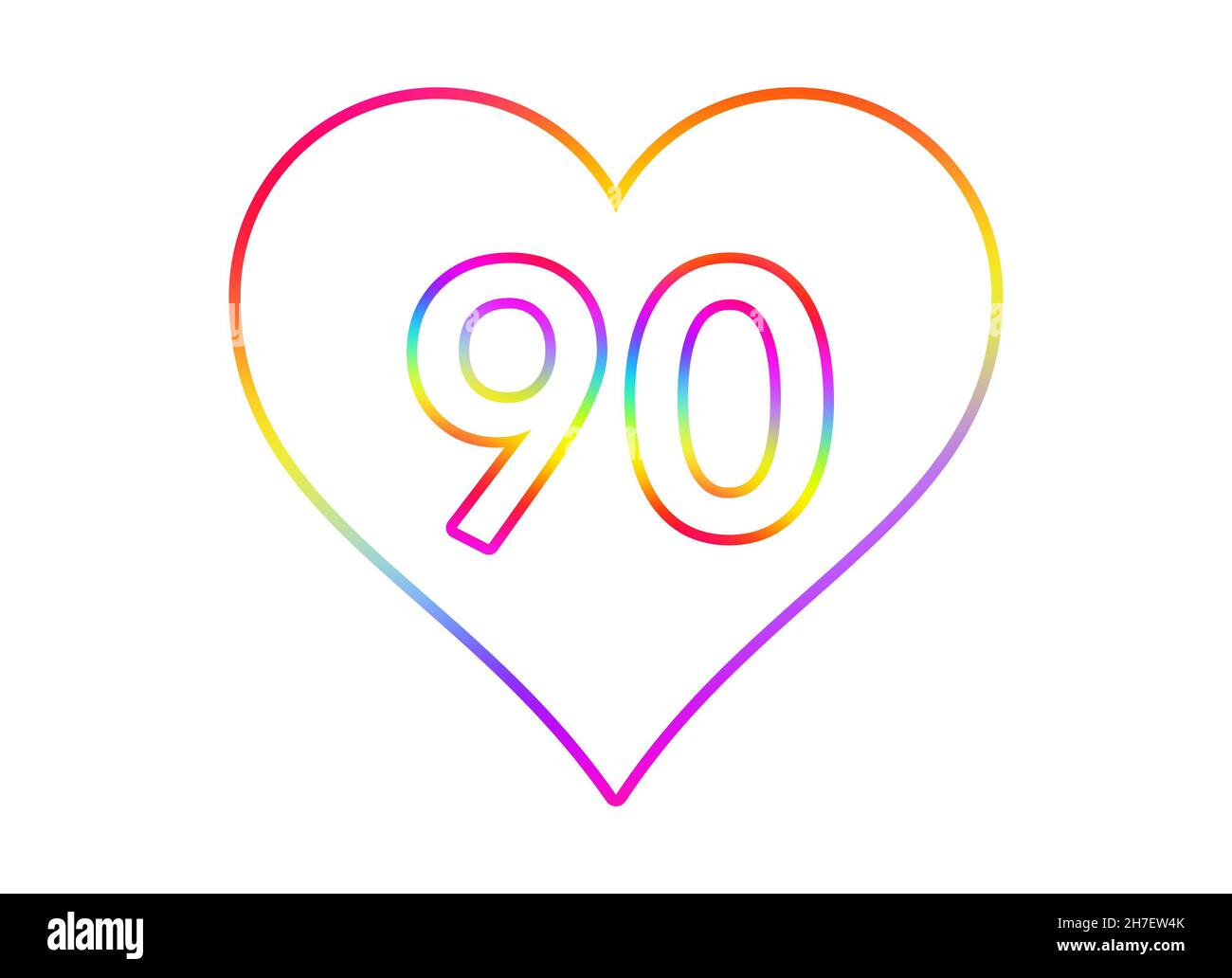 Number 90 into a white heart with rainbow color outline Stock Photo - Alamy