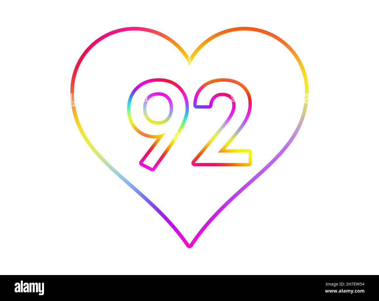 Number 92 into a white heart with rainbow color outline Stock Photo - Alamy