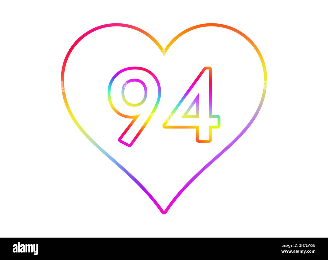 Number 94 into a white heart with rainbow color outline Stock Photo - Alamy