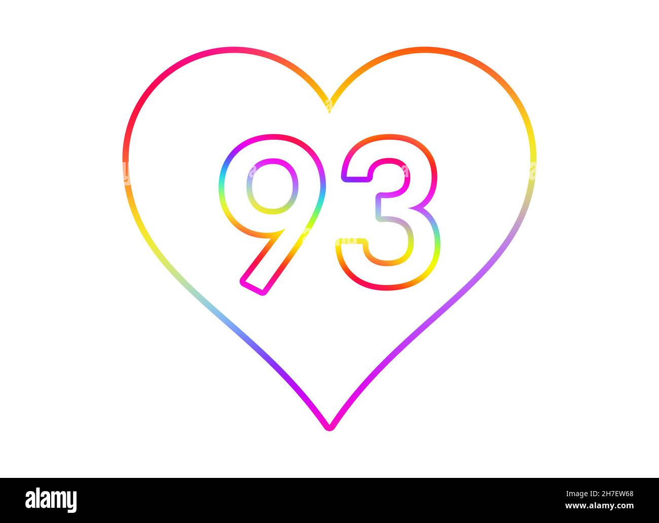 Number 93 into a white heart with rainbow color outline Stock Photo - Alamy