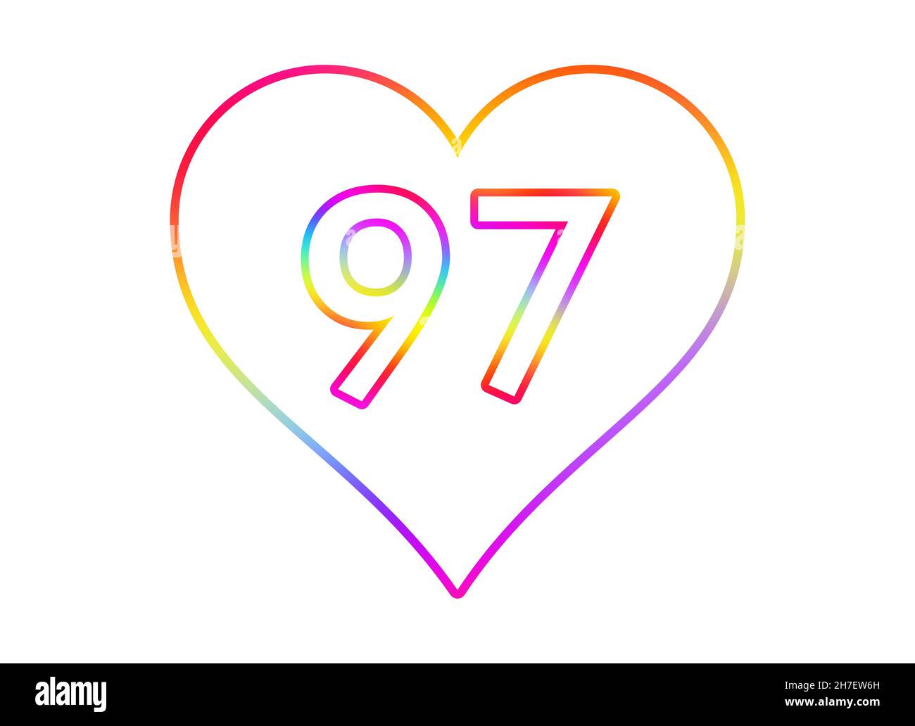 Number 97 into a white heart with rainbow color outline Stock Photo - Alamy