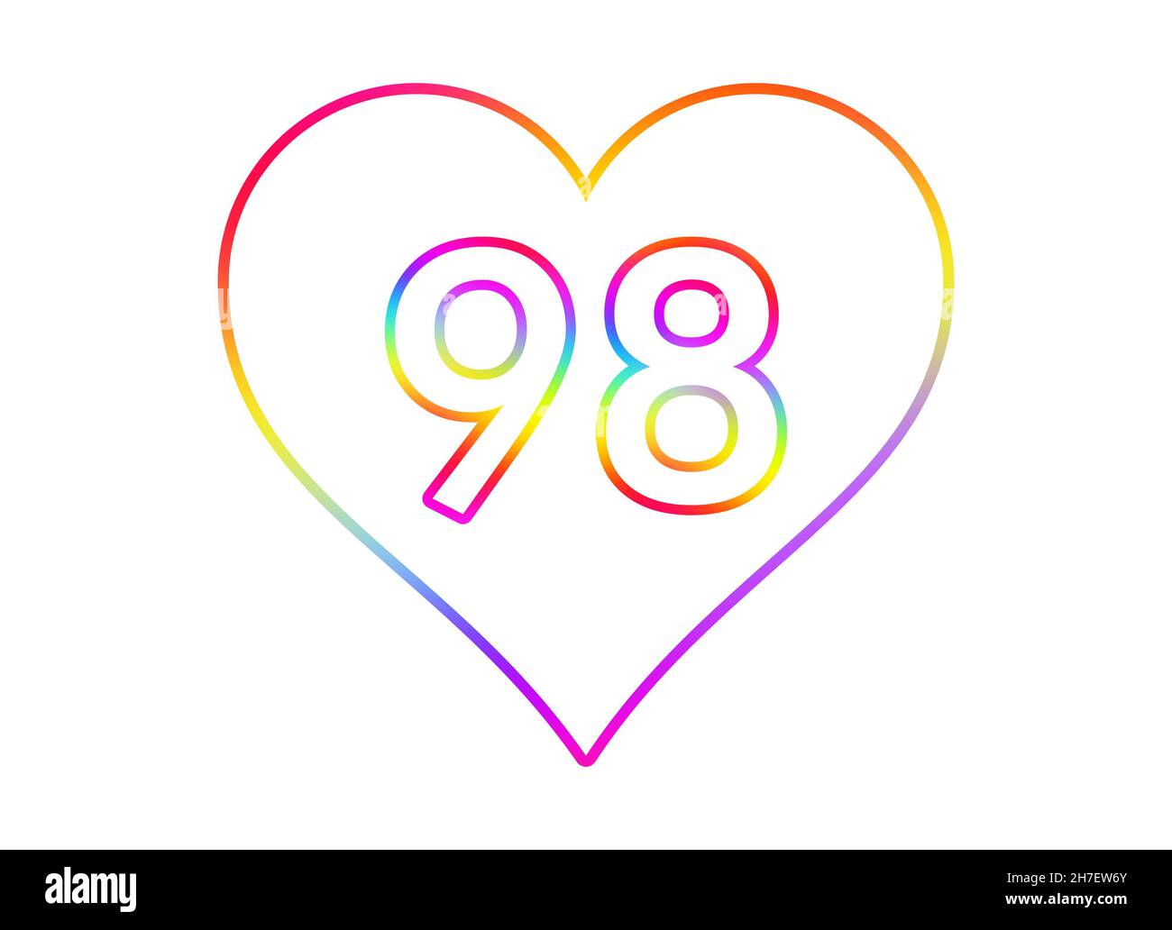 Number 98 into a white heart with rainbow color outline Stock Photo - Alamy