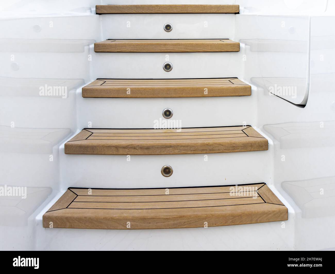detail image of teak steps on a motor yacht Stock Photo - Alamy