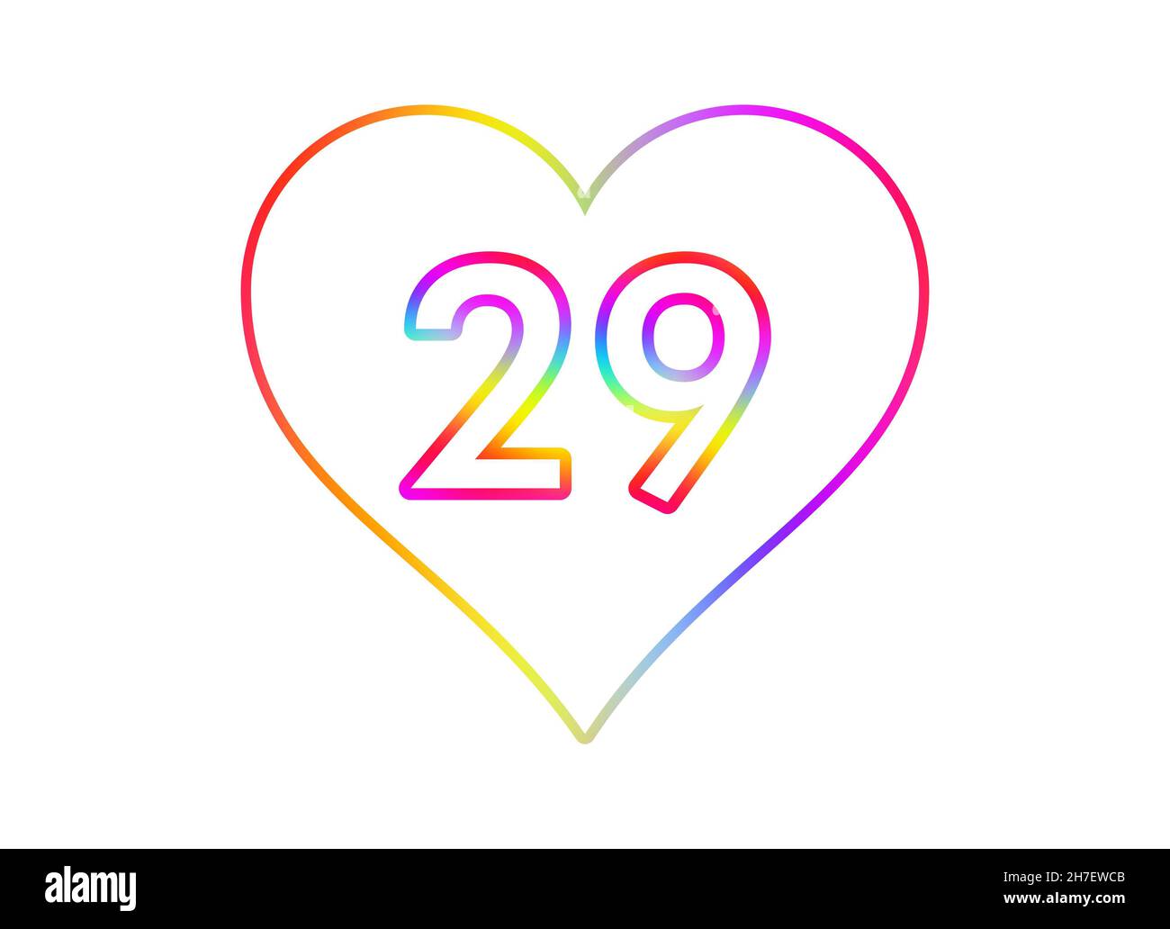 Number 29 into a white heart with rainbow color outline Stock Photo - Alamy