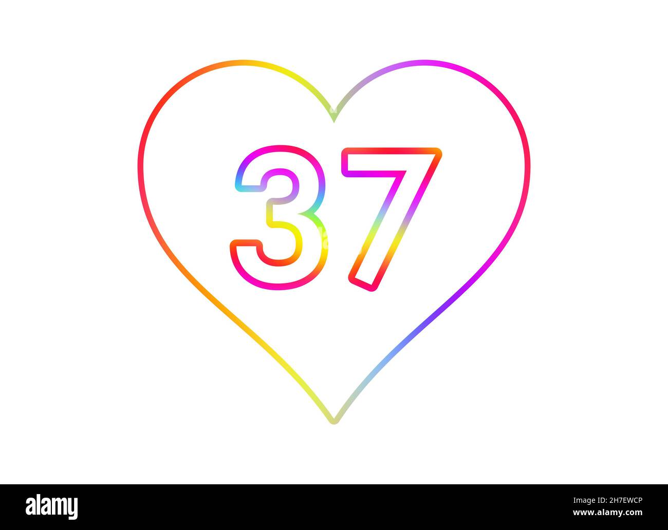 Number 37 into a white heart with rainbow color outline Stock Photo - Alamy