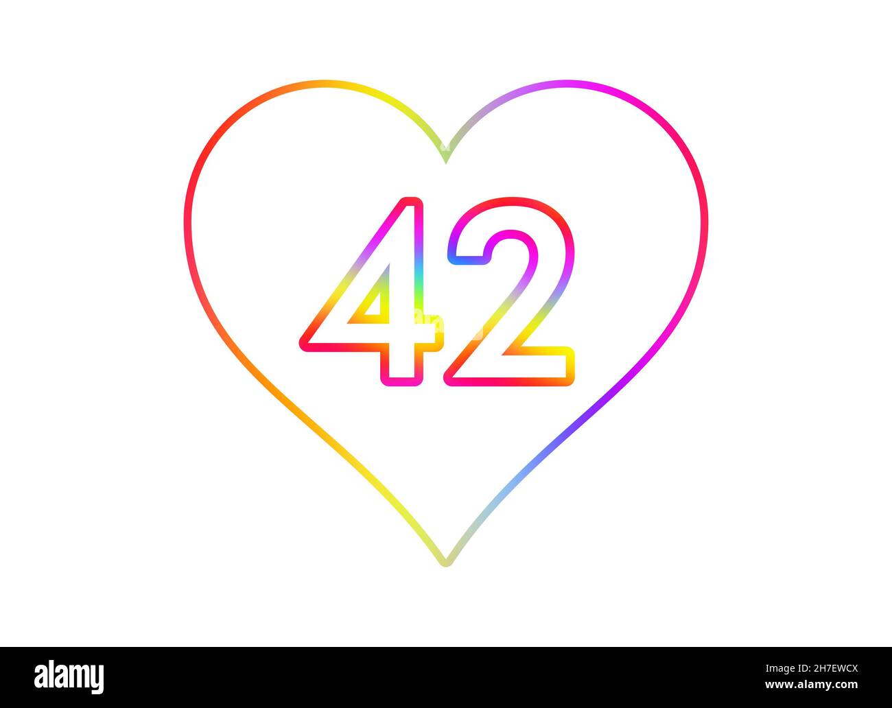 Number 42 into a white heart with rainbow color outline Stock Photo - Alamy