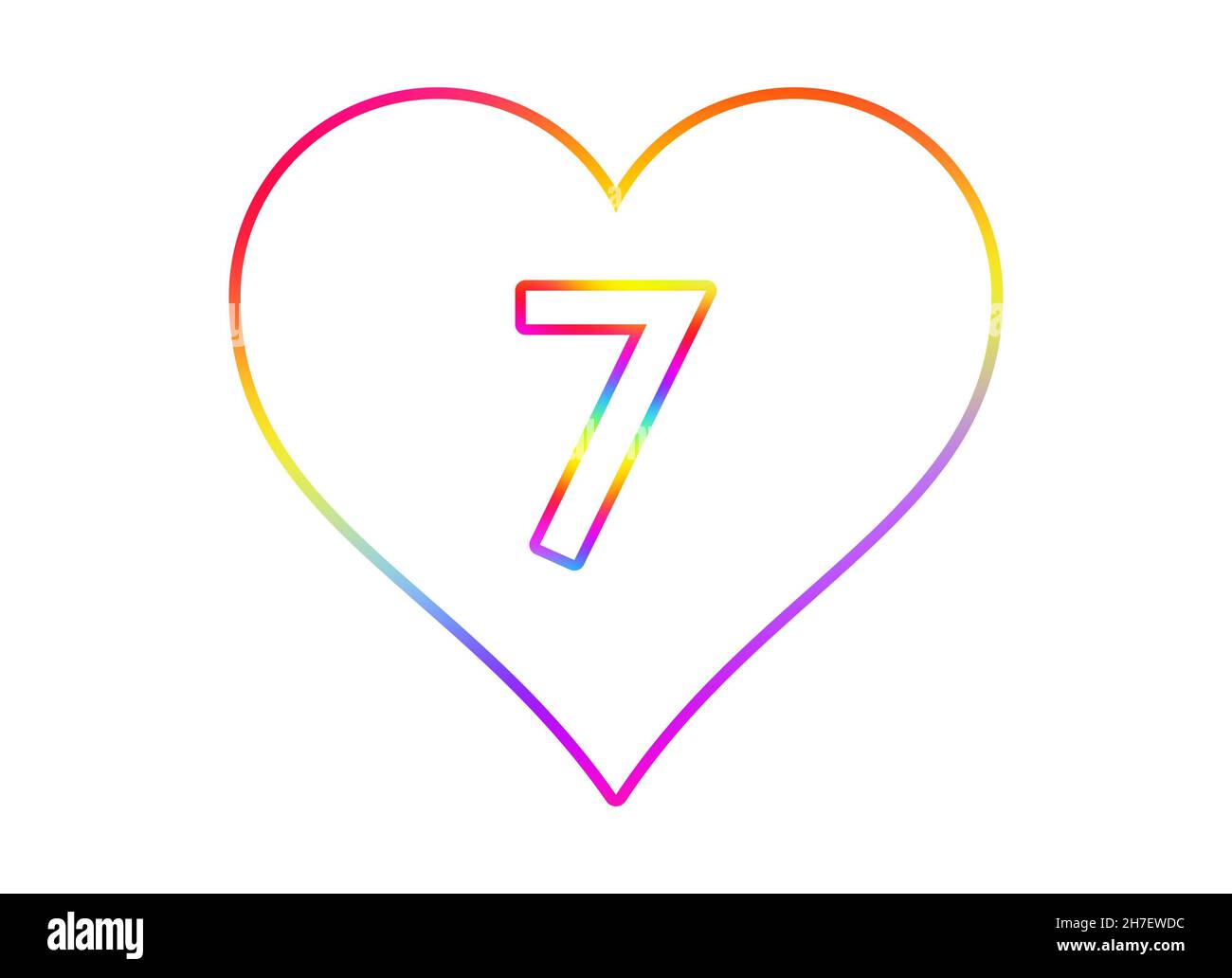 Number 7 into a white heart with rainbow color outline Stock Photo - Alamy