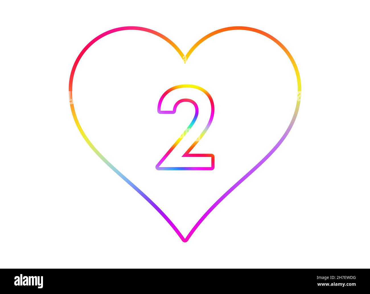 Number 2 into a white heart with rainbow color outline Stock Photo - Alamy