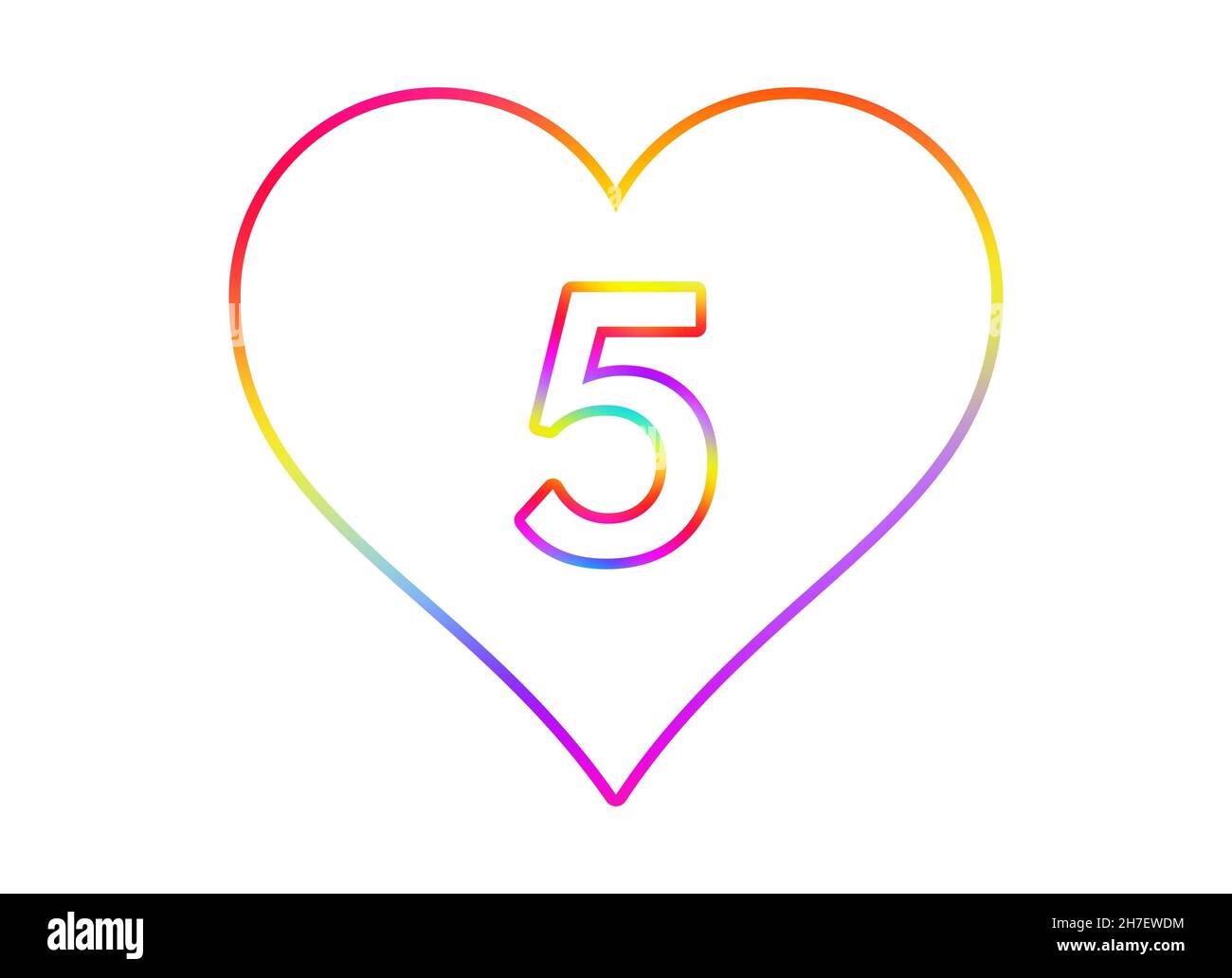 Number 5 into a white heart with rainbow color outline Stock Photo - Alamy
